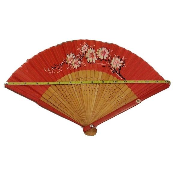 Vintage | Accessories | 96s Red Asian Hand Fan Cherry Blossom Art Paper ...